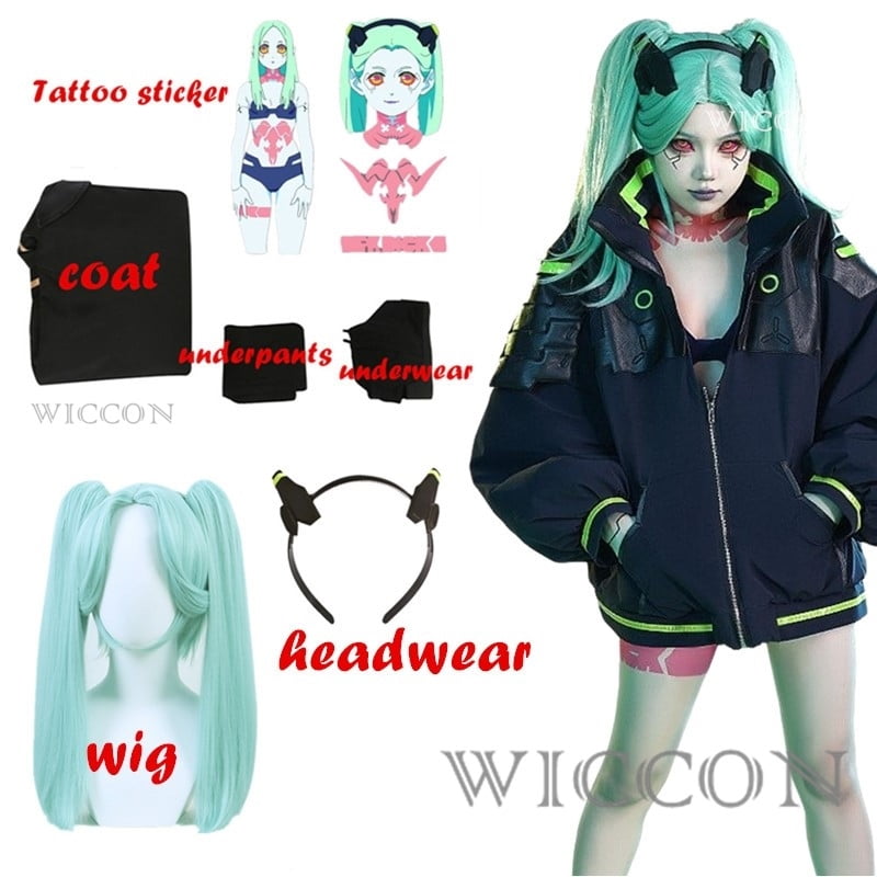 Anime Edgerunners Rebecca Cosplay Costume Jacket Wig Tattoo Stickers ...