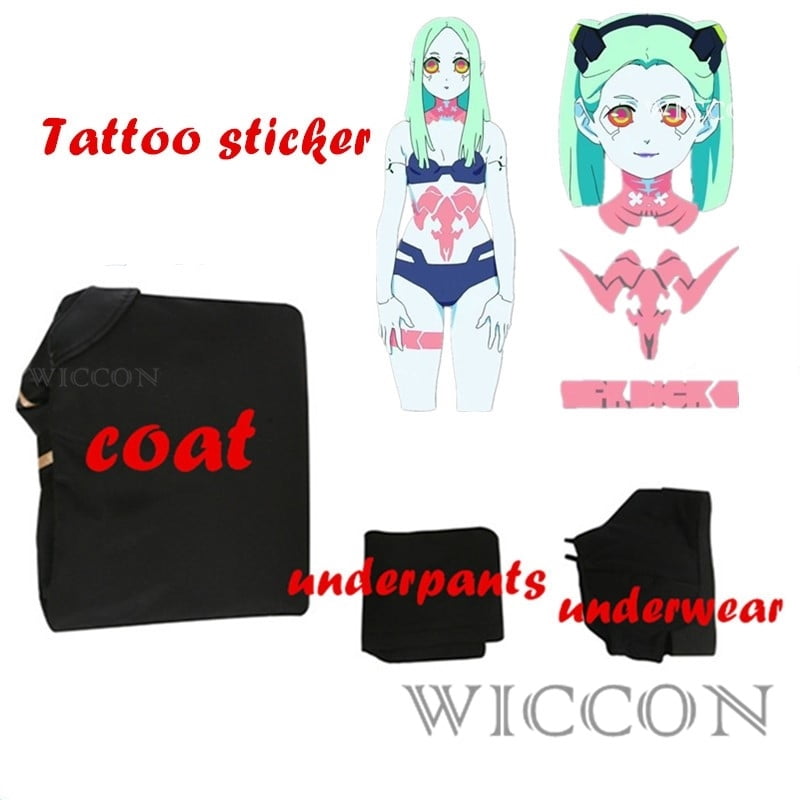 Anime Edgerunners Rebecca Cosplay Costume Jacket Wig Tattoo Stickers ...