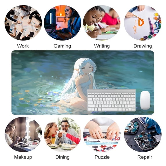 Anime Elf Girl in Water Mouse Pad 31.5 x 11.82 Inches Rubber Desk ...