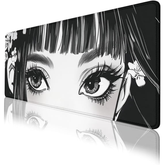Anime Eyes Gaming Mouse Pad Black and White Manga Art Extended Desk Mat ...