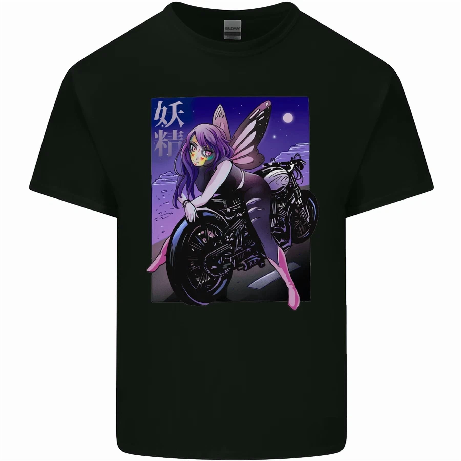Anime Fairy Biker Japan Motorbike Motorcyle Graphic Light Cotton Tee ...