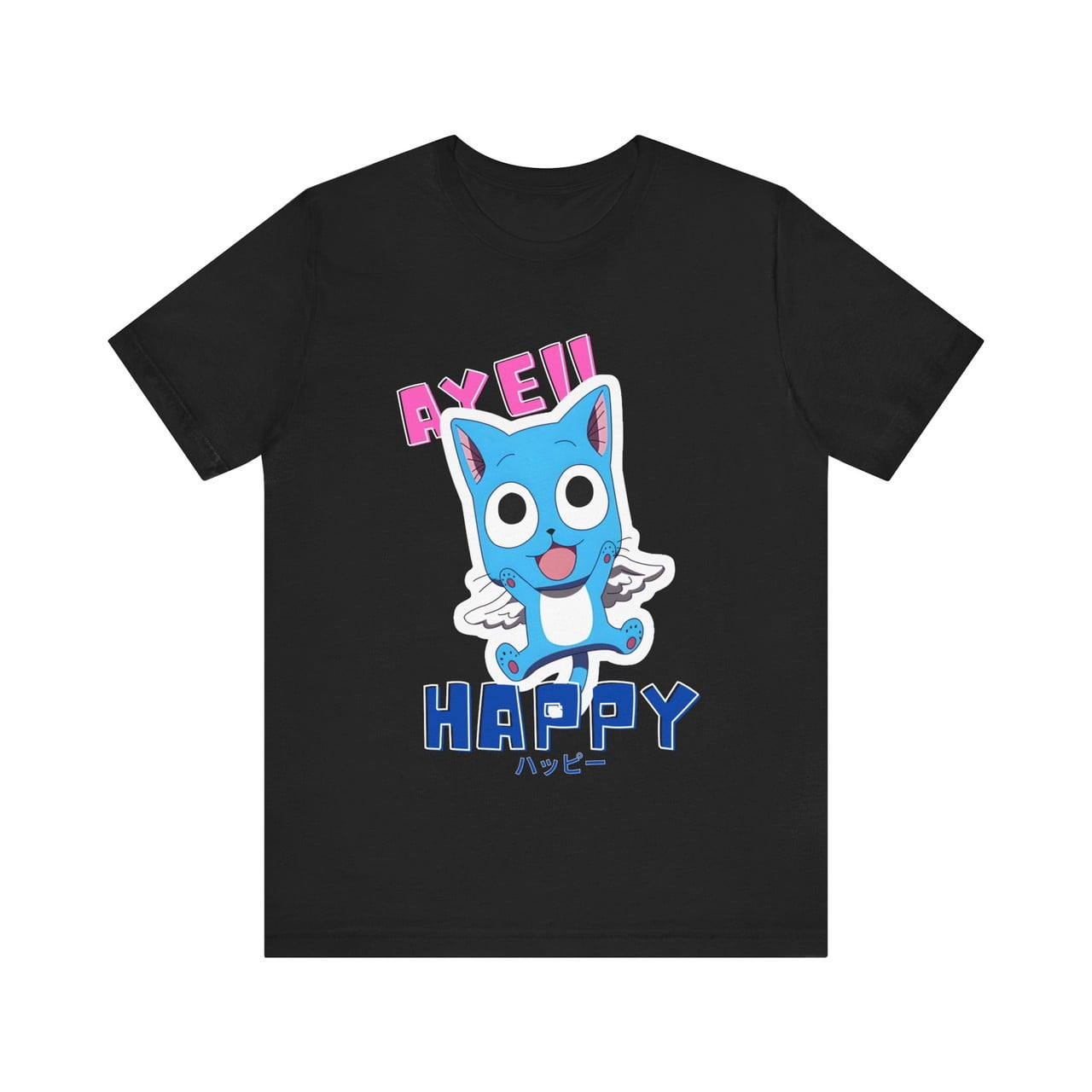Anime Fairytail Happy Aye Japanese Graphic Black T-Shirt Size S-5XL ...