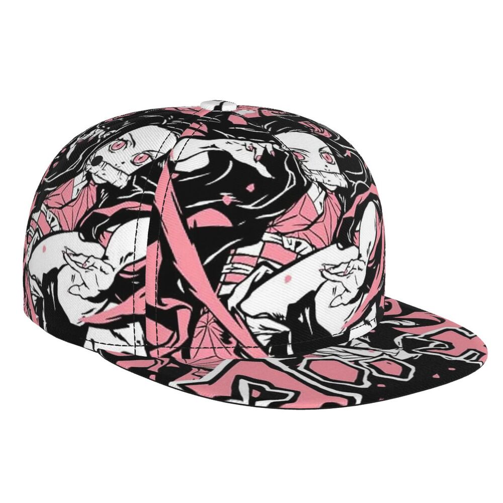 Anime FanArt Nezuko Adjustable Flat Brim Baseball Cap Snapback Hat Hip ...