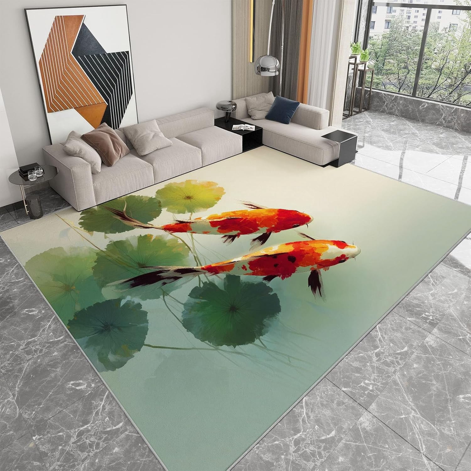 Anime Fish Lotus Area Rugs, Anime Animal Fish Lotus Carpet, Washable ...