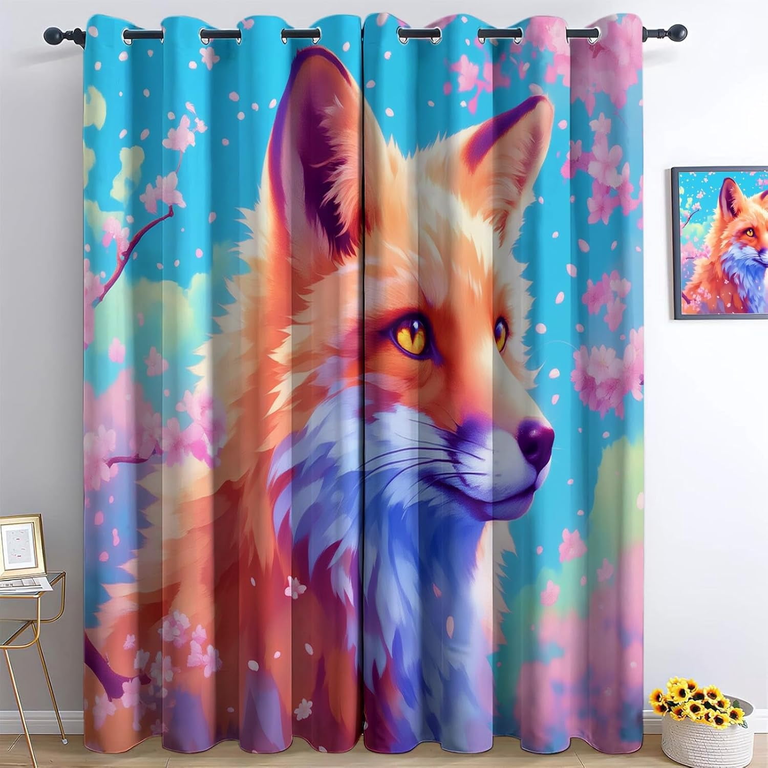 Anime Fox Blackout Curtains, Cartoon Art Animal Window Drapes for ...