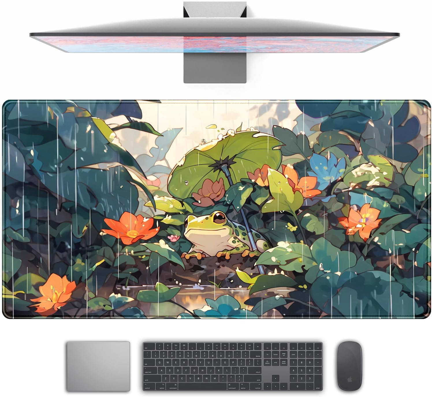 Anime Frog Mouse Pad Desk Mat Cure Frogs On Rainy Days Green Desk Decor ...