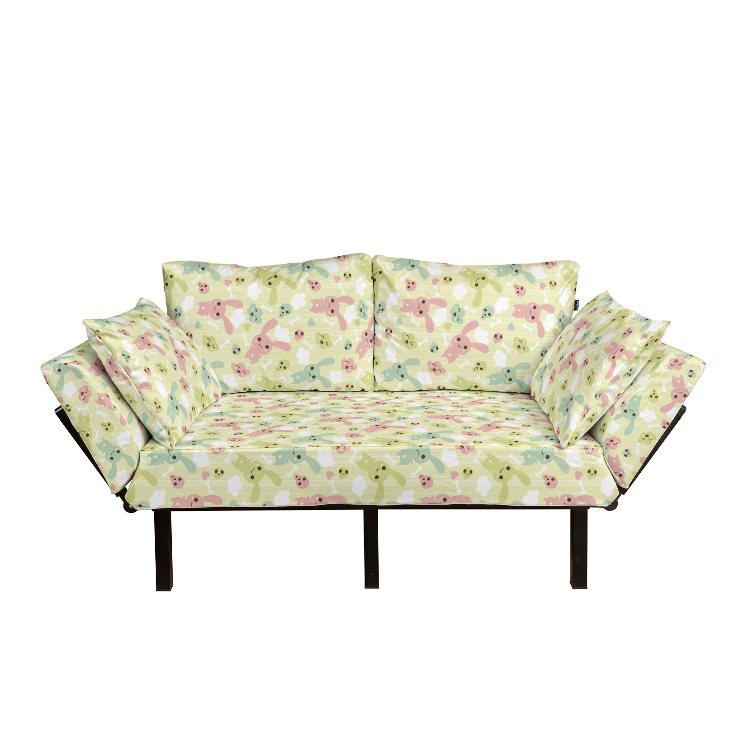 Anime Futon Couch, Funny Bunnies Clouds and Bones Pattern Doodle Kawaii ...