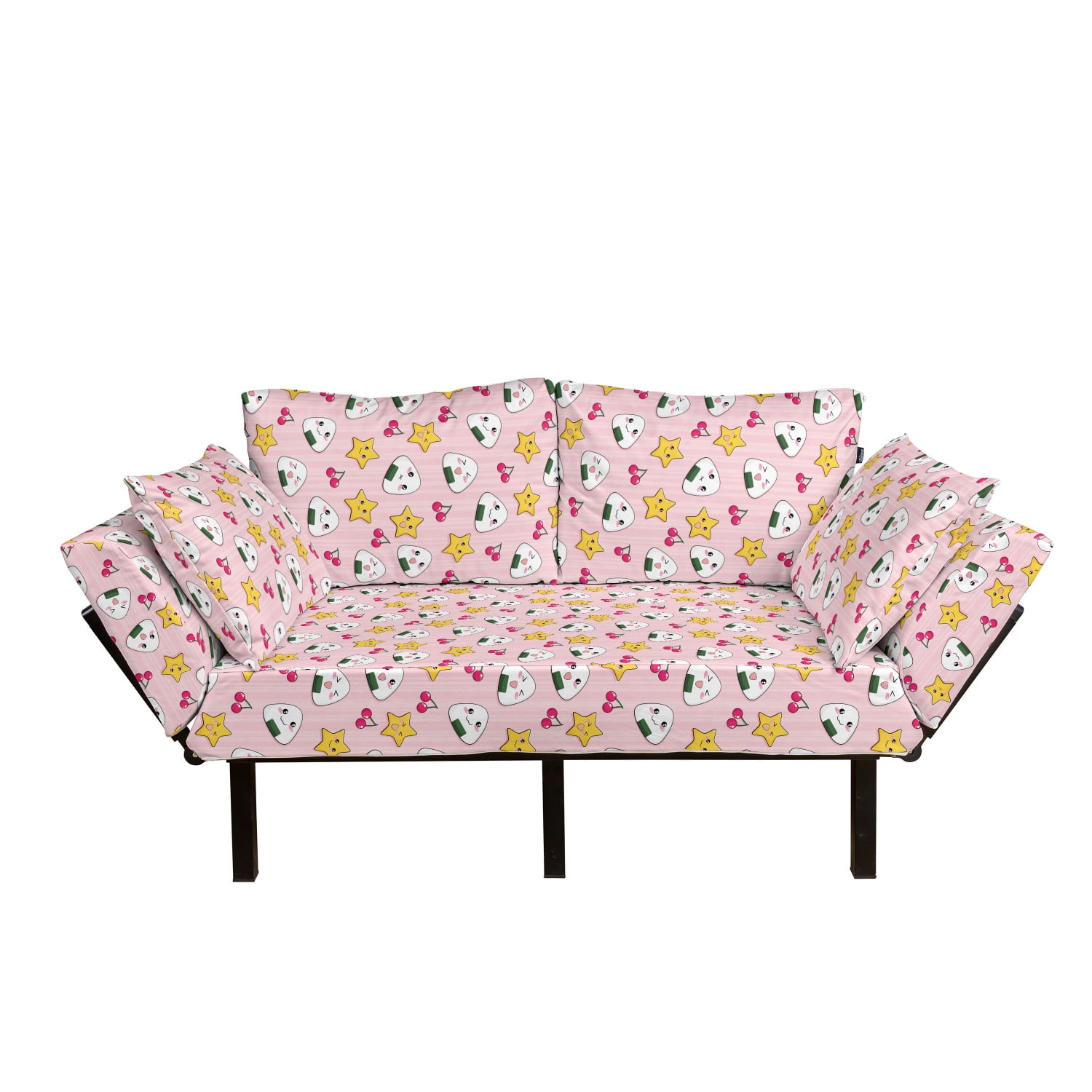 Anime Futon Couch, Funny Pattern with Japanese Rice Balls Cherries and ...