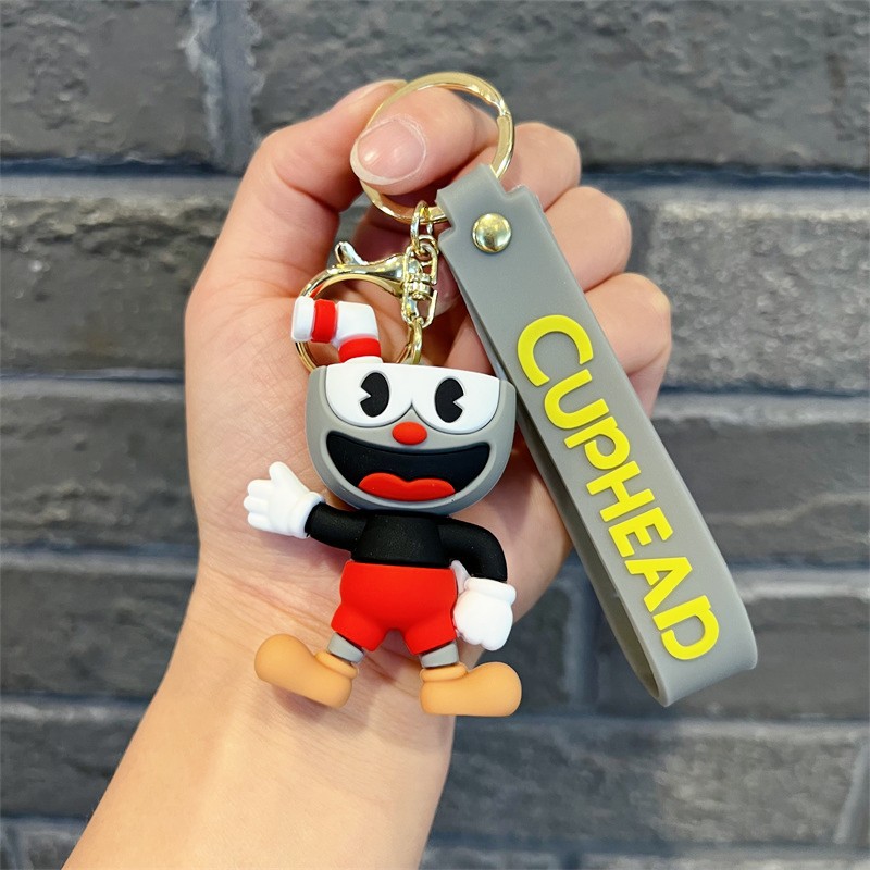 Anime Game Cuphead Keychain Cartoon Mugman Figure Pvc Doll Car Keyring ...