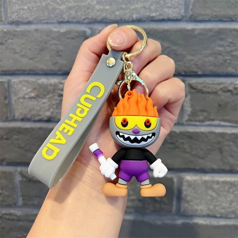 Anime Game Cuphead Keychain Cartoon Mugman Figure Pvc Doll Car Keyring ...