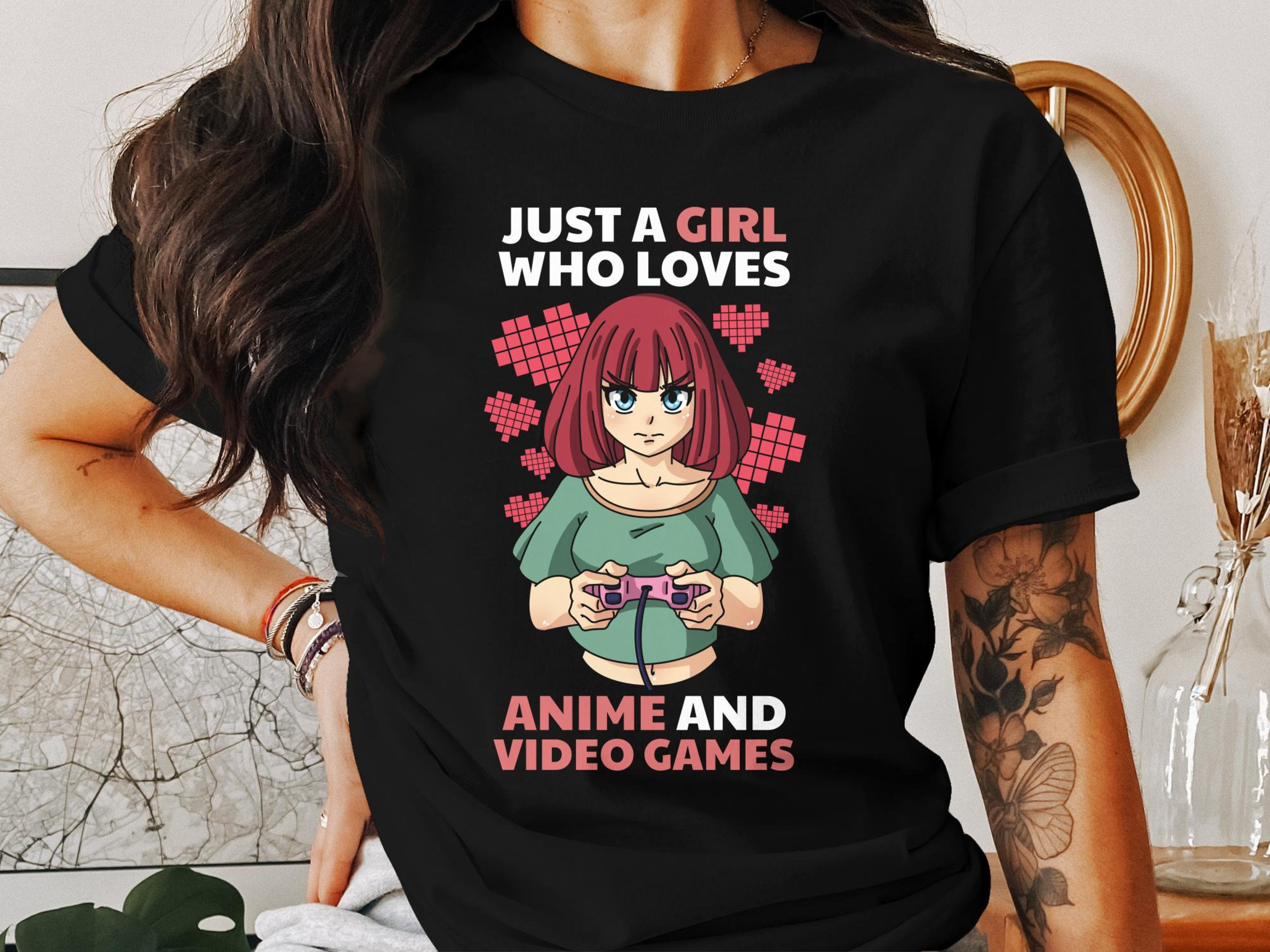 Anime Gamer Girl T-Shirt, Cool Video Game Otaku Tee, Trendy Geeky ...