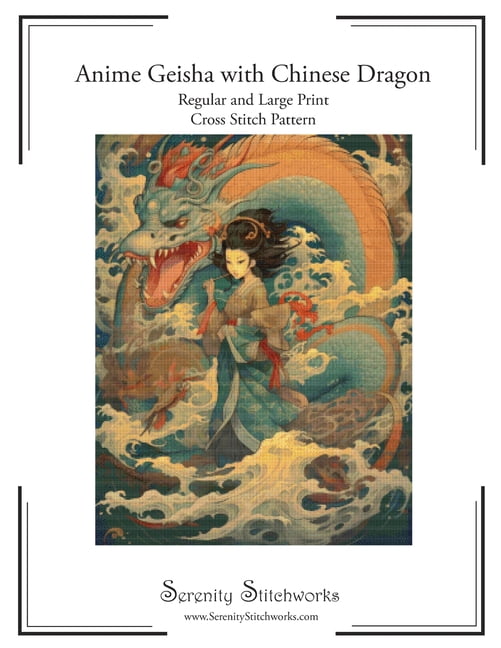 Anime Geisha with Chinese Dragon Cross-Stitch Pattern: Regular and ...