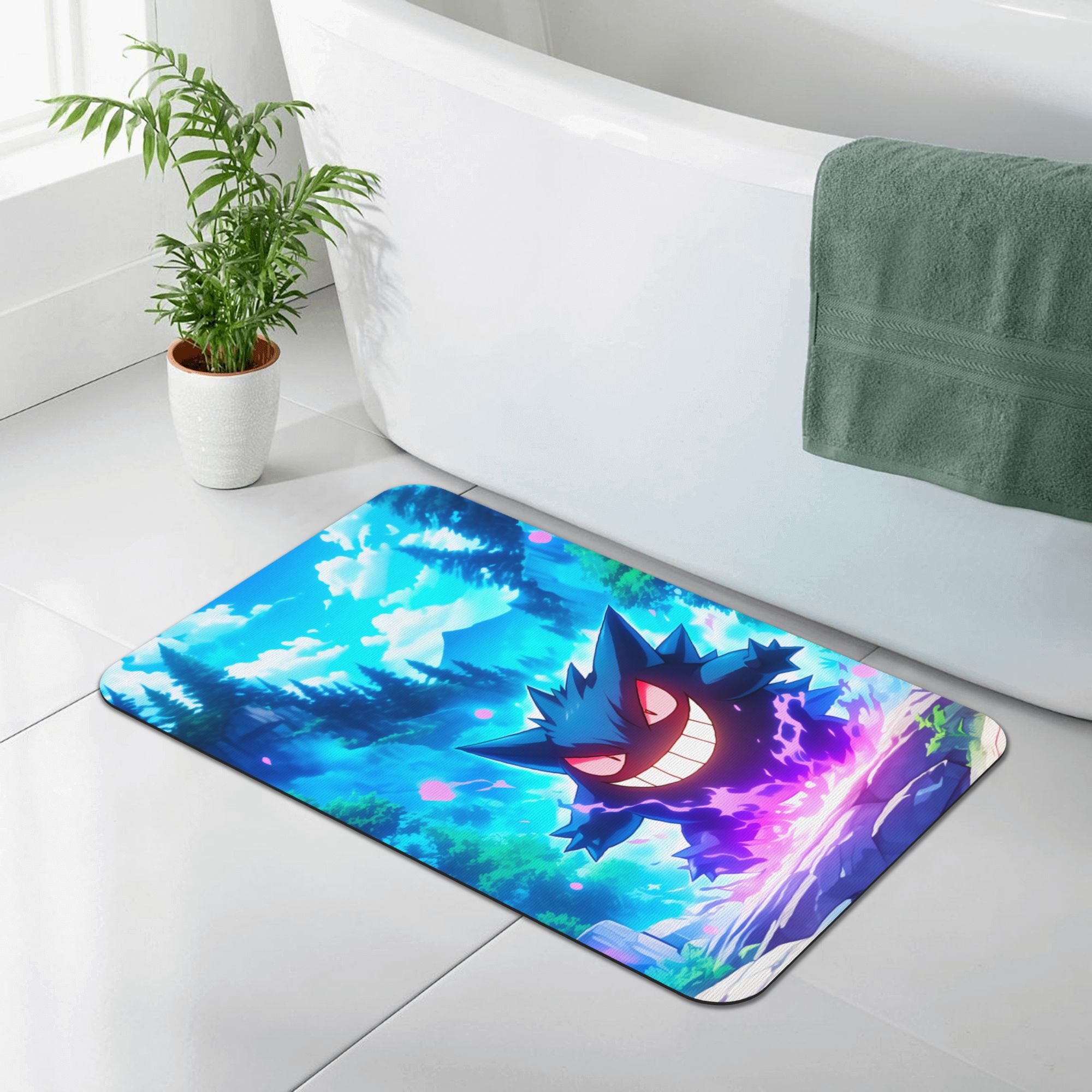 Anime Gengar Bath Mat Diatomaceous Earth Shower Mat Non-Slip Super ...