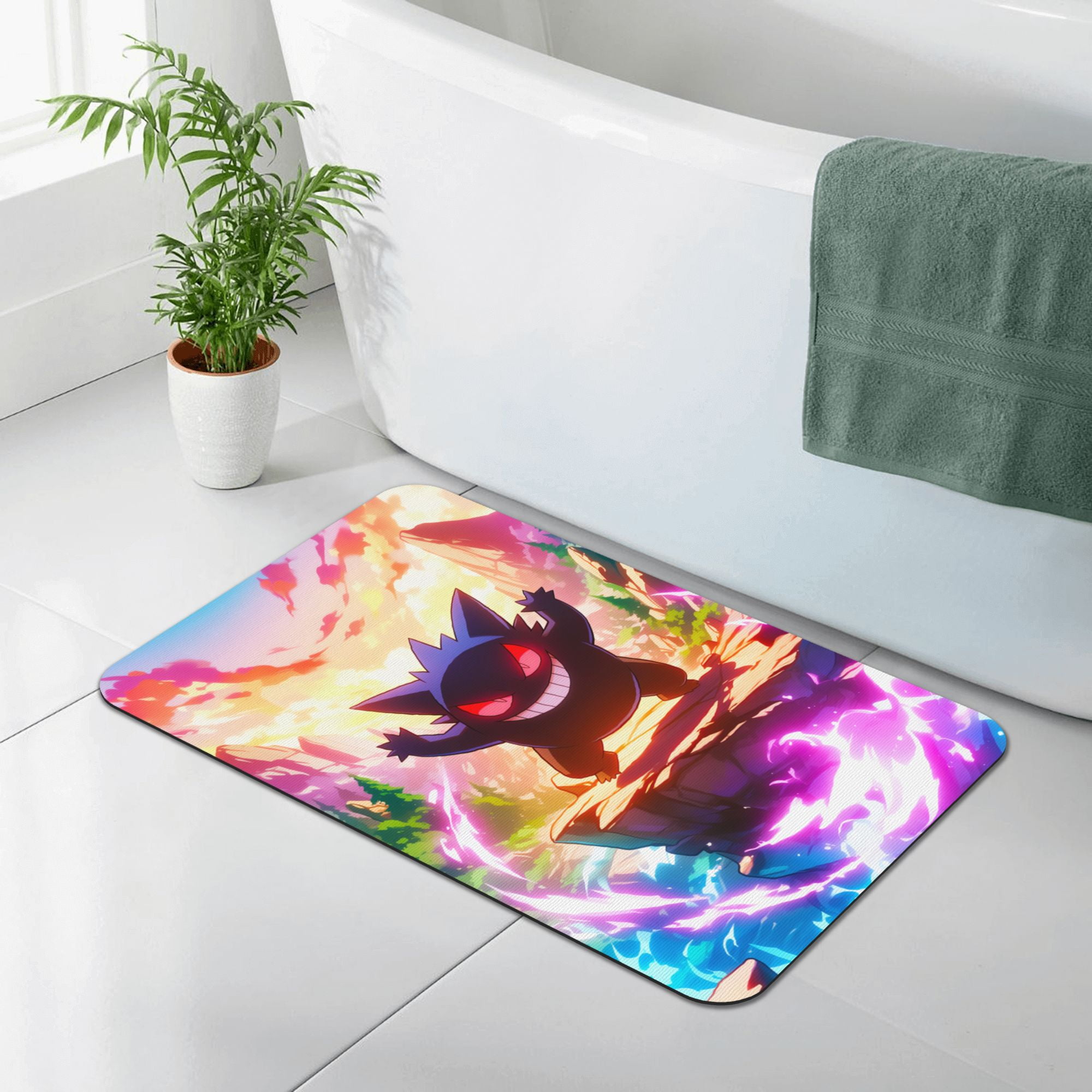 Anime Gengar Bath Mat Diatomaceous Earth Shower Mat Non-Slip Super ...