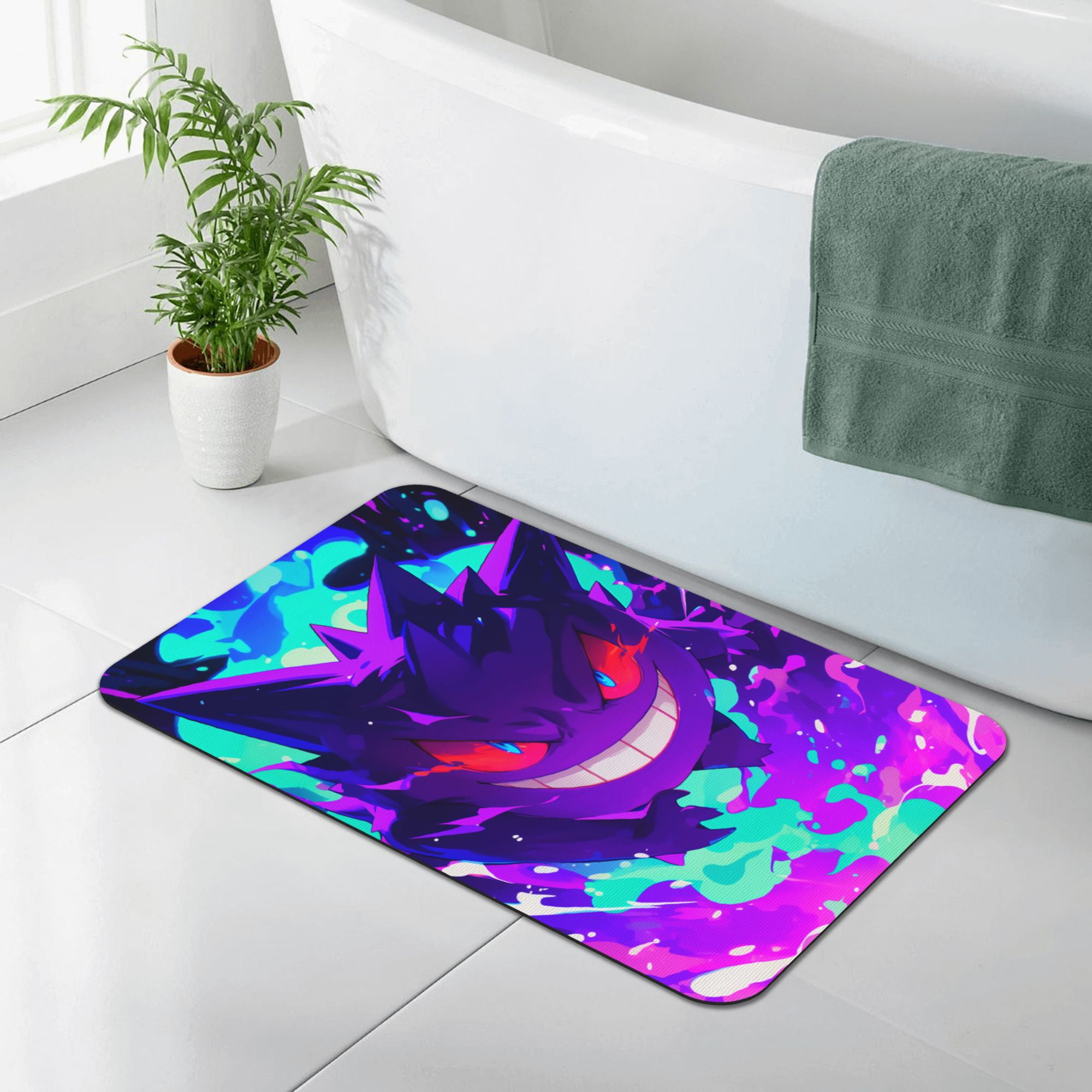 Anime Gengar Bath Mat Diatomaceous Earth Shower Mat Non-Slip Super ...