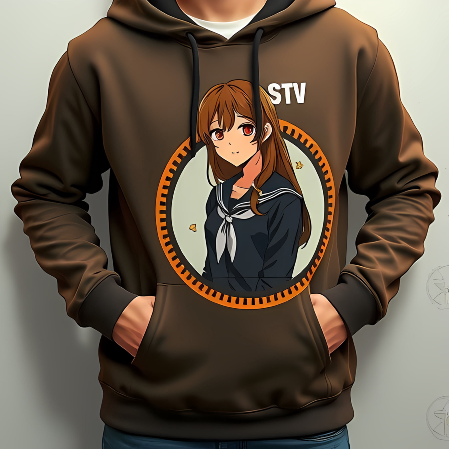 Anime Girl 3D Hoodie with Circular Design Brown Color Sailor STV ...