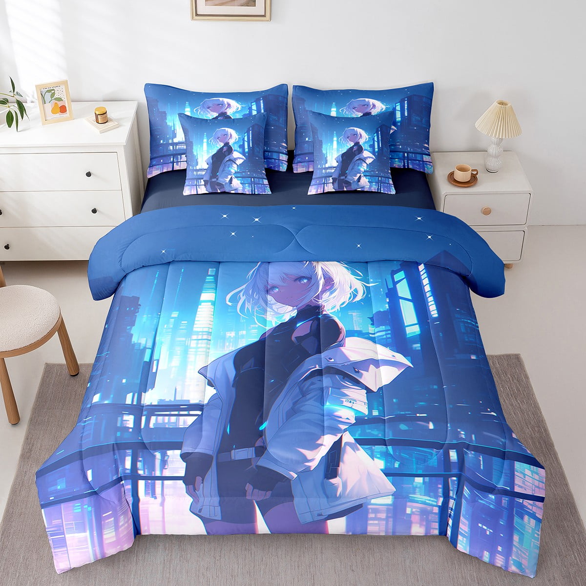 Anime 7 Piece Comforter Set Full Bed in a Bag Cartoon Japanese Bedding ...