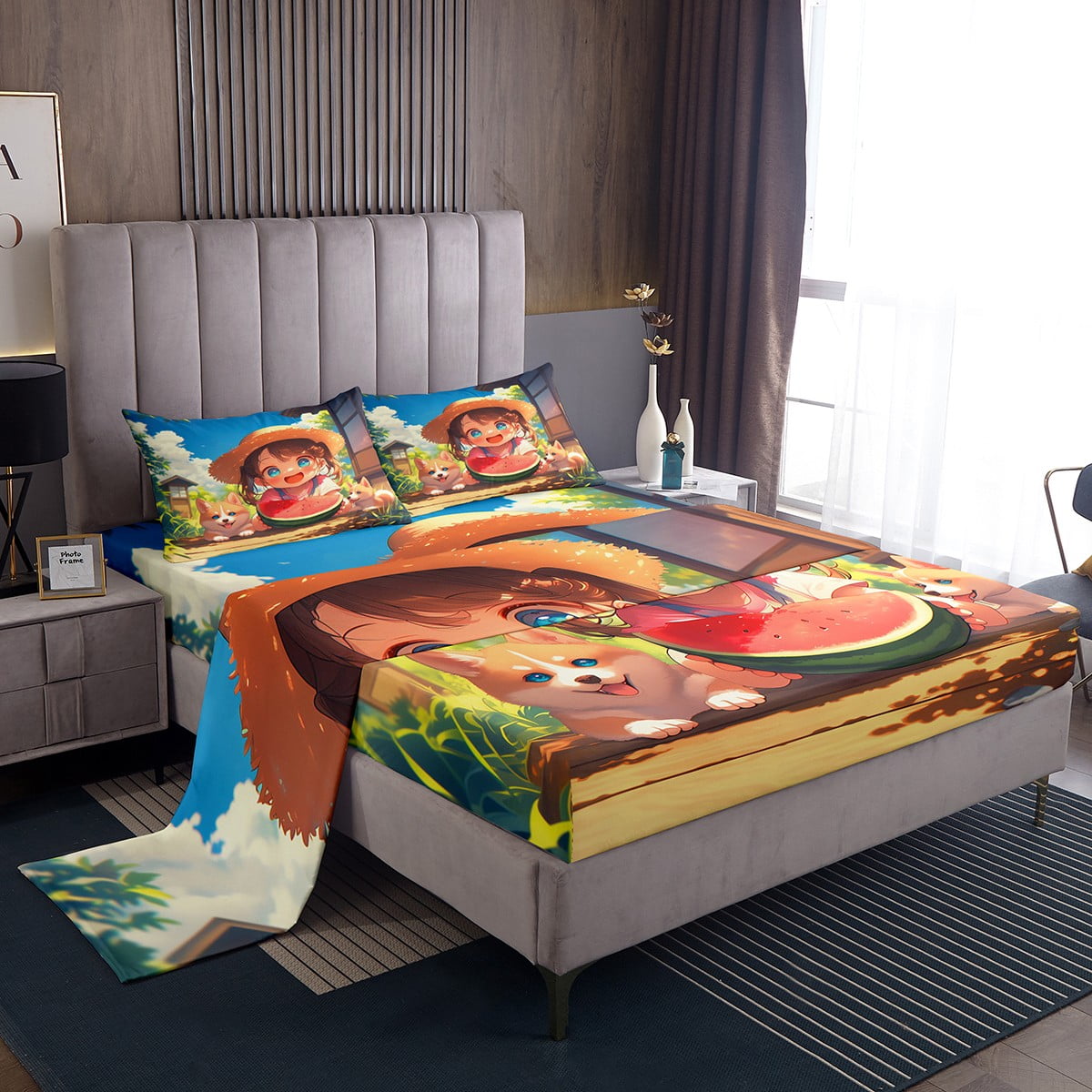 Anime Bed Sheets Set Cute Pup Dog Sheet Set Queen,Cartoon Japanese ...