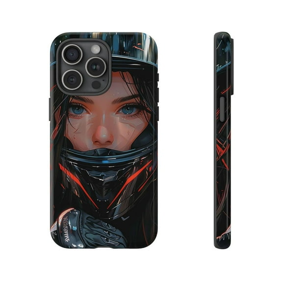 Anime Girl Biker Helmet Motorcycle Rider Cool Graphic Art Phone Case ...