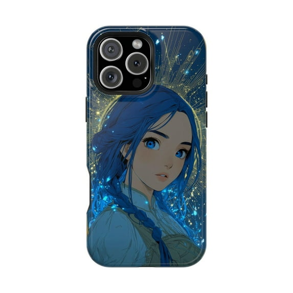 Anime Girl Blue Hair Golden Light Fantasy Magical Art Phone Case with ...
