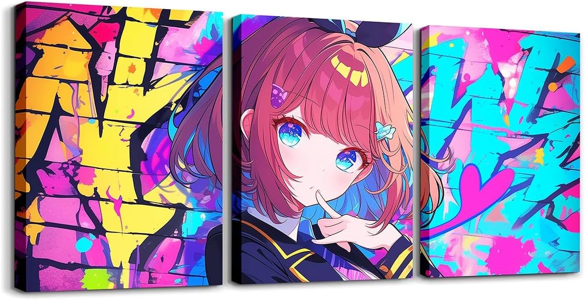 Anime Girl Canvas Wall Art 3 Pcs,Japanese Anime Picture Wall Decor ...