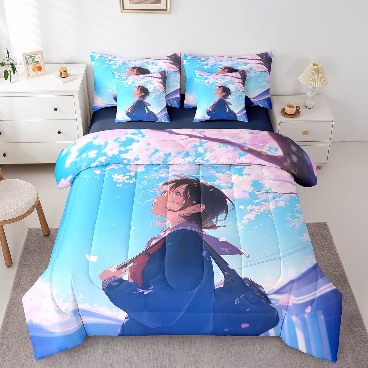 Anime Comforter Set 7 Piece Bed in a Bag Twin Cartoon Japanese Sheet ...