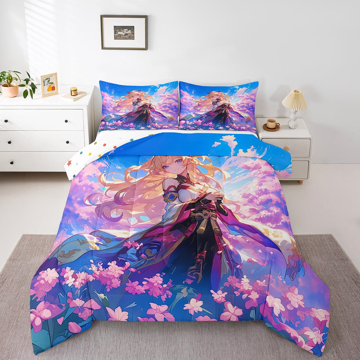 Anime Comforter Set Cherry Blossom Bedding Sets Full,Cartoon Japanese ...