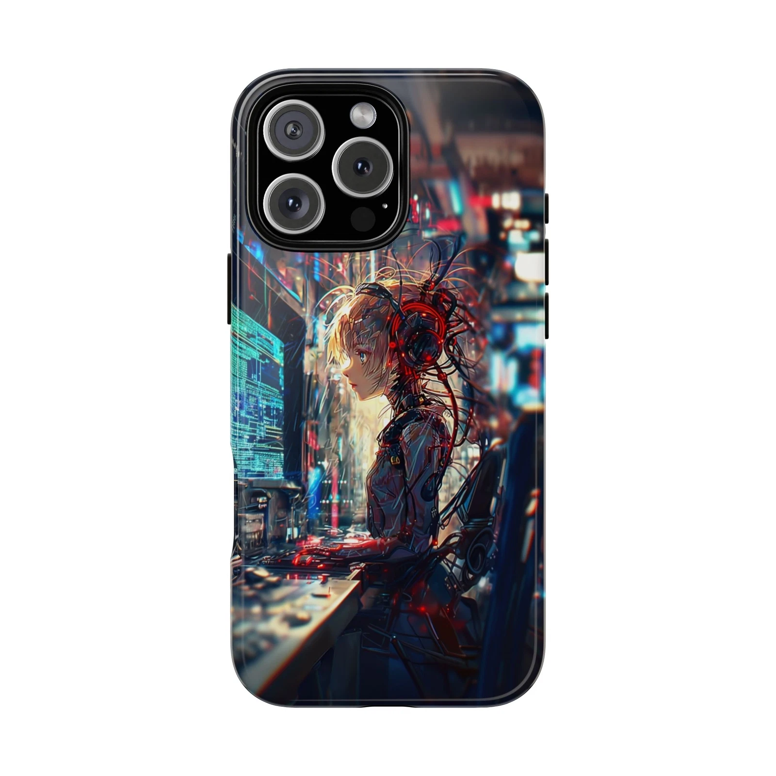Anime Girl Computer Hacker Cyber Design Phone Case with iPhone 11 to 17 ...