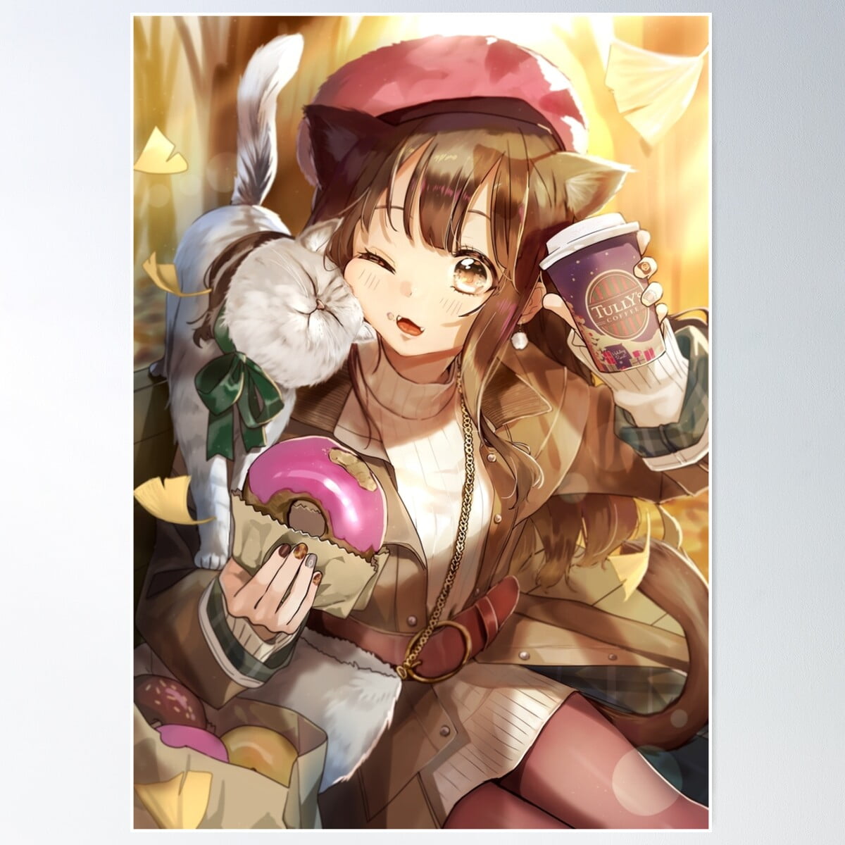 Anime Girl Cuddling With Cat Poster Wall Art, Modern Wall Decor For ...