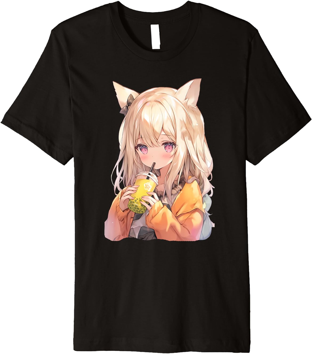 Anime Girl Drinking Taro Boba Tea Kawaii - Manga Art Tee Premium T ...
