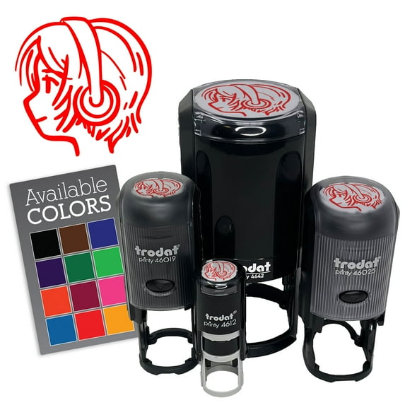 Anime Girl Earphones Short Hair Music Self-Inking Rubber Stamp for ...