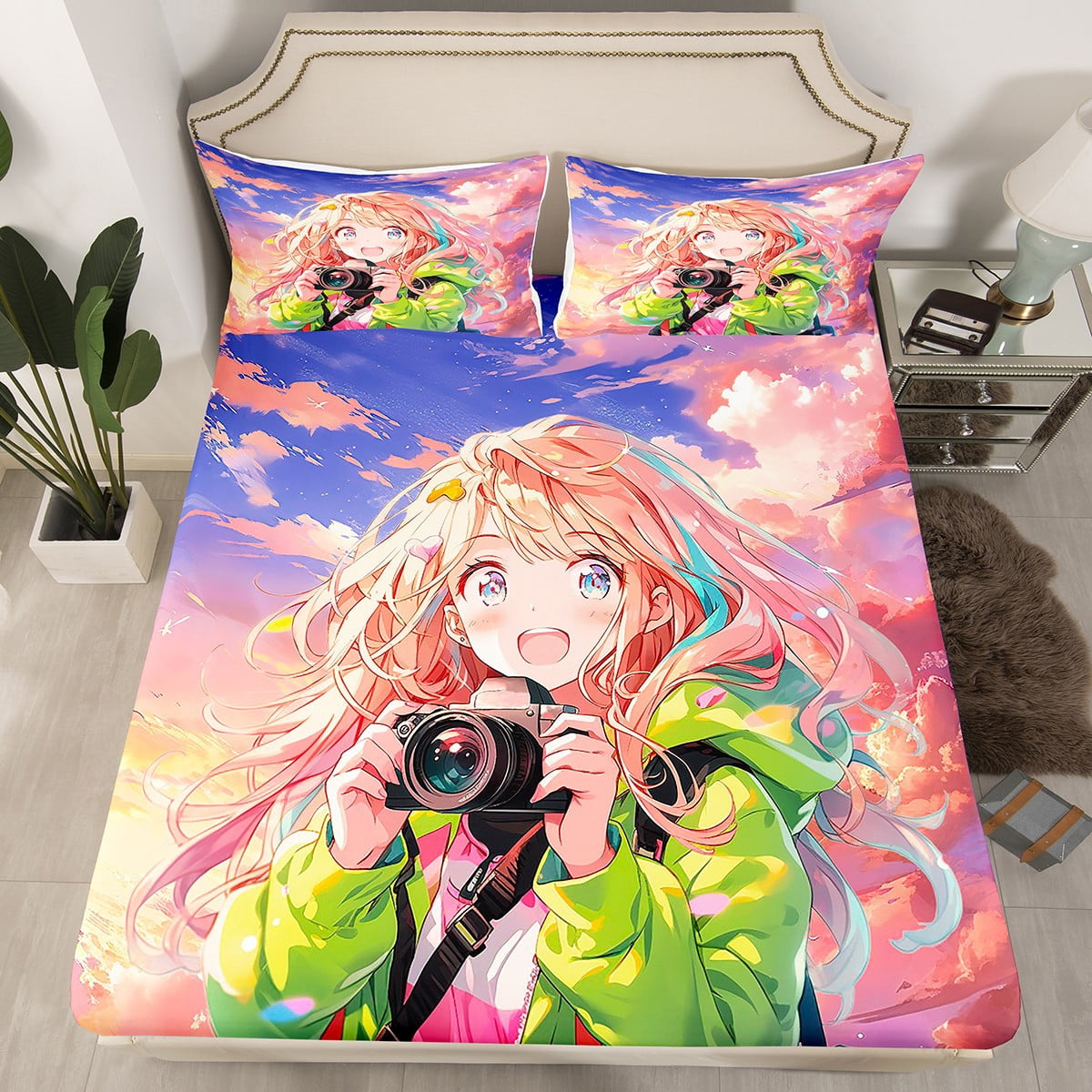 Anime Full Fitted Sheet,Japanese Style Kawaii Anime Bedding Set Teens ...