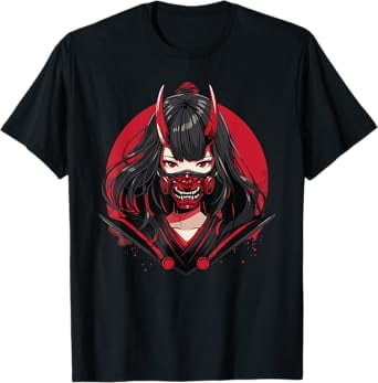 Anime Girl Goth Oni Mask Waifu Kawaii Softstyle Unisex T-Shirt,Black ...