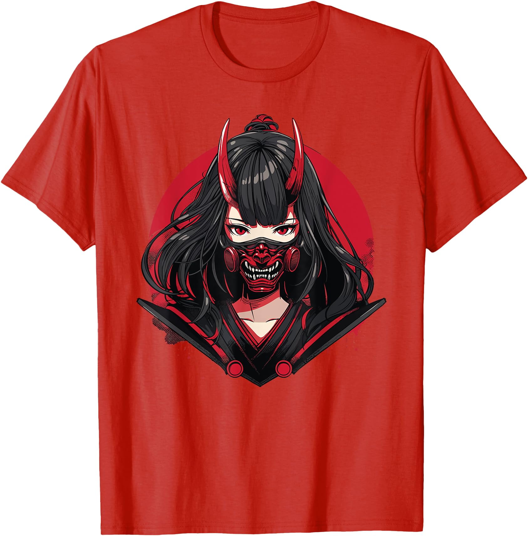 Anime Girl Goth Oni Mask Waifu Kawaii Softstyle Unisex T-Shirt,Red ...