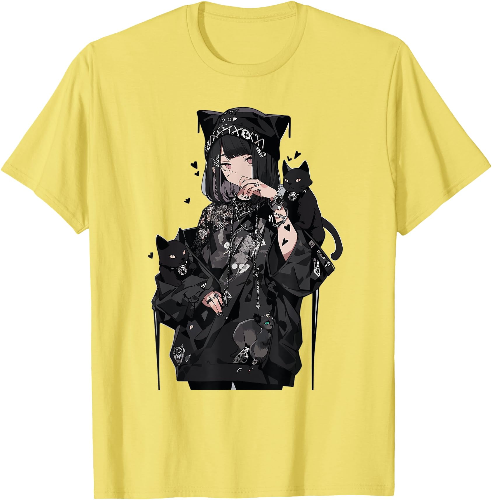 Anime Girl Goth Waifu Japanese Kawaii Cat Softstyle Unisex T-Shirt ...