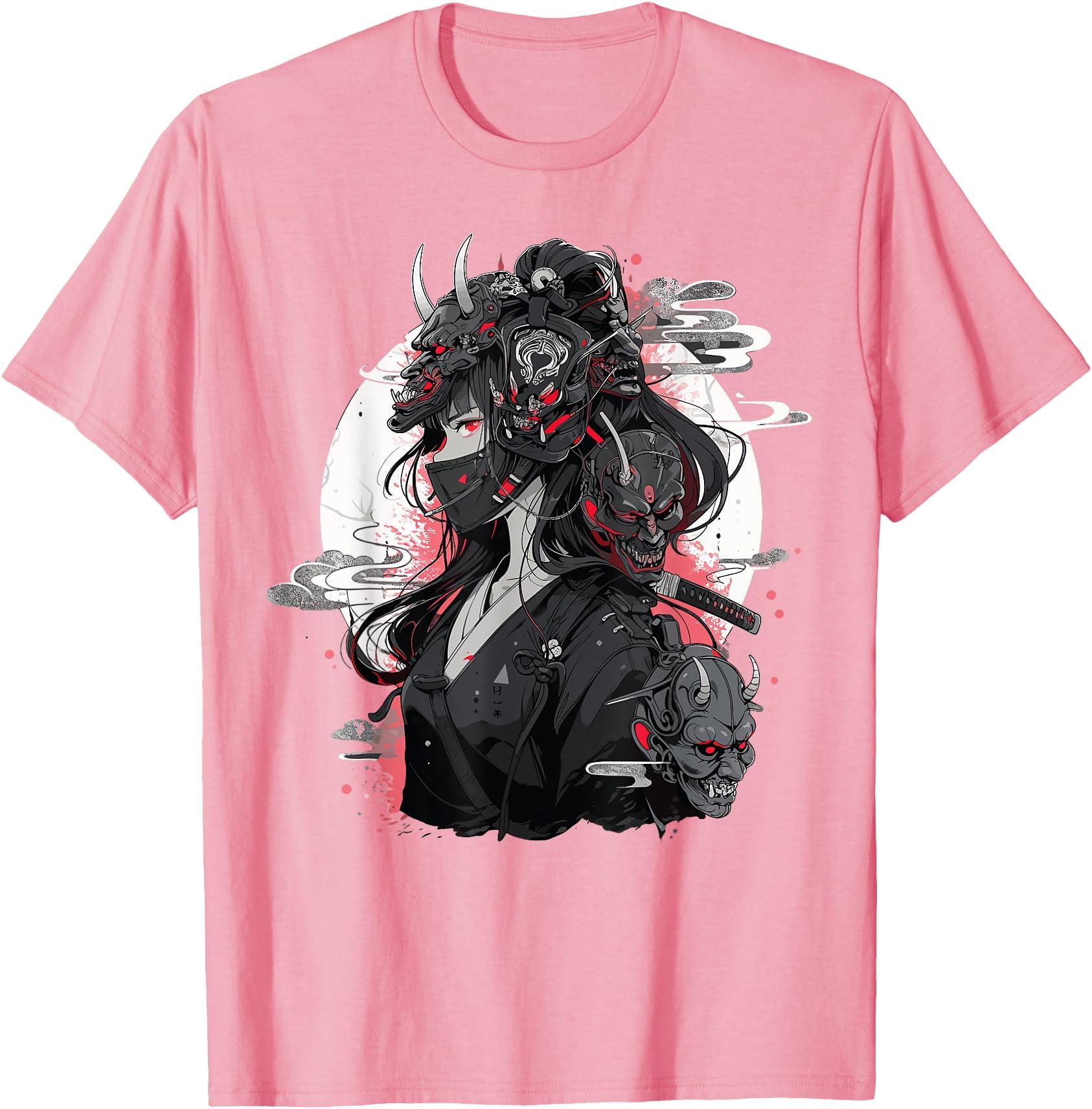 Anime Girl Goth Waifu Japanese Oni Mask Softstyle Unisex T-Shirt,Light ...