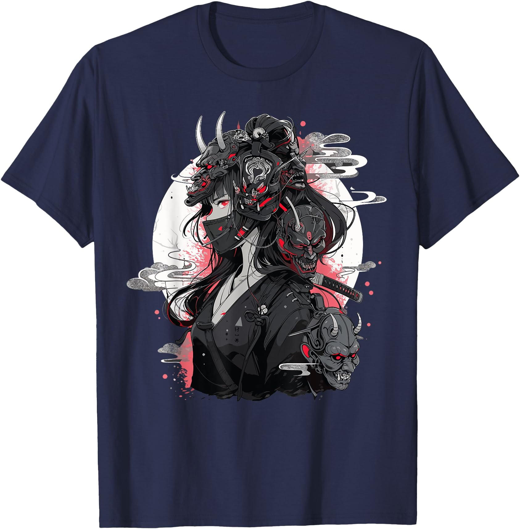 Anime Girl Goth Waifu Japanese Oni Mask Softstyle Unisex T-Shirt,Navy ...