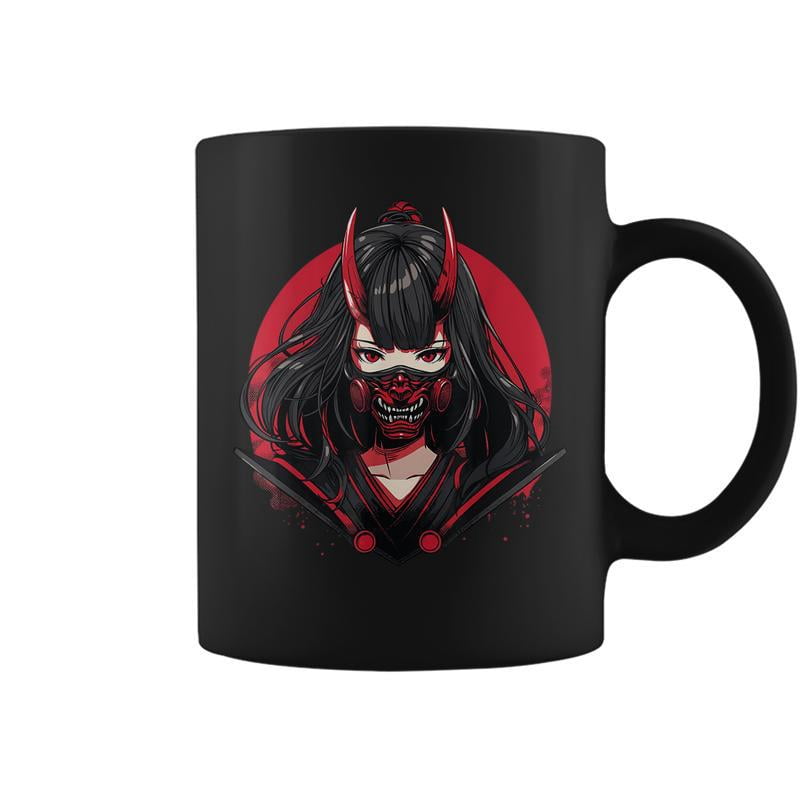 Anime Girl Gothic Waifu Japanese Kawaii Otaku Oni Mask Coffee Mugs ...