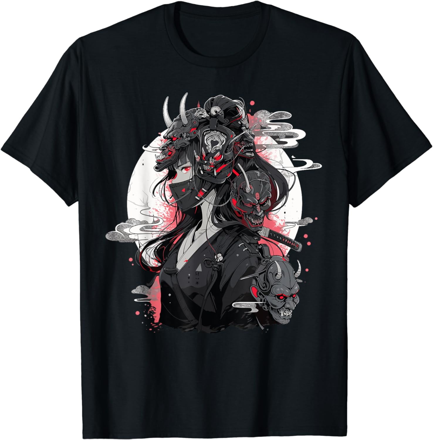 Anime Girl Gothic Waifu Japanese Kawaii Otaku Oni Mask T-Shirt ...