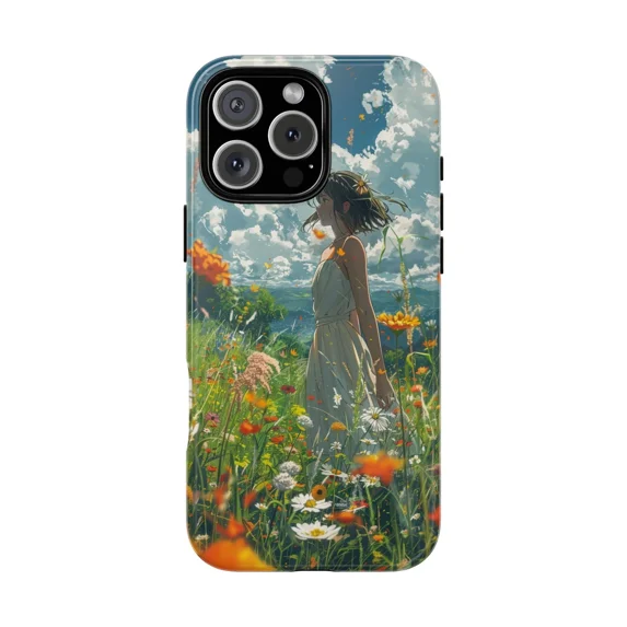 Anime Girl Grass Meadow Phone Case for iPhone 17 11 12 13 14 15 16 Pro ...