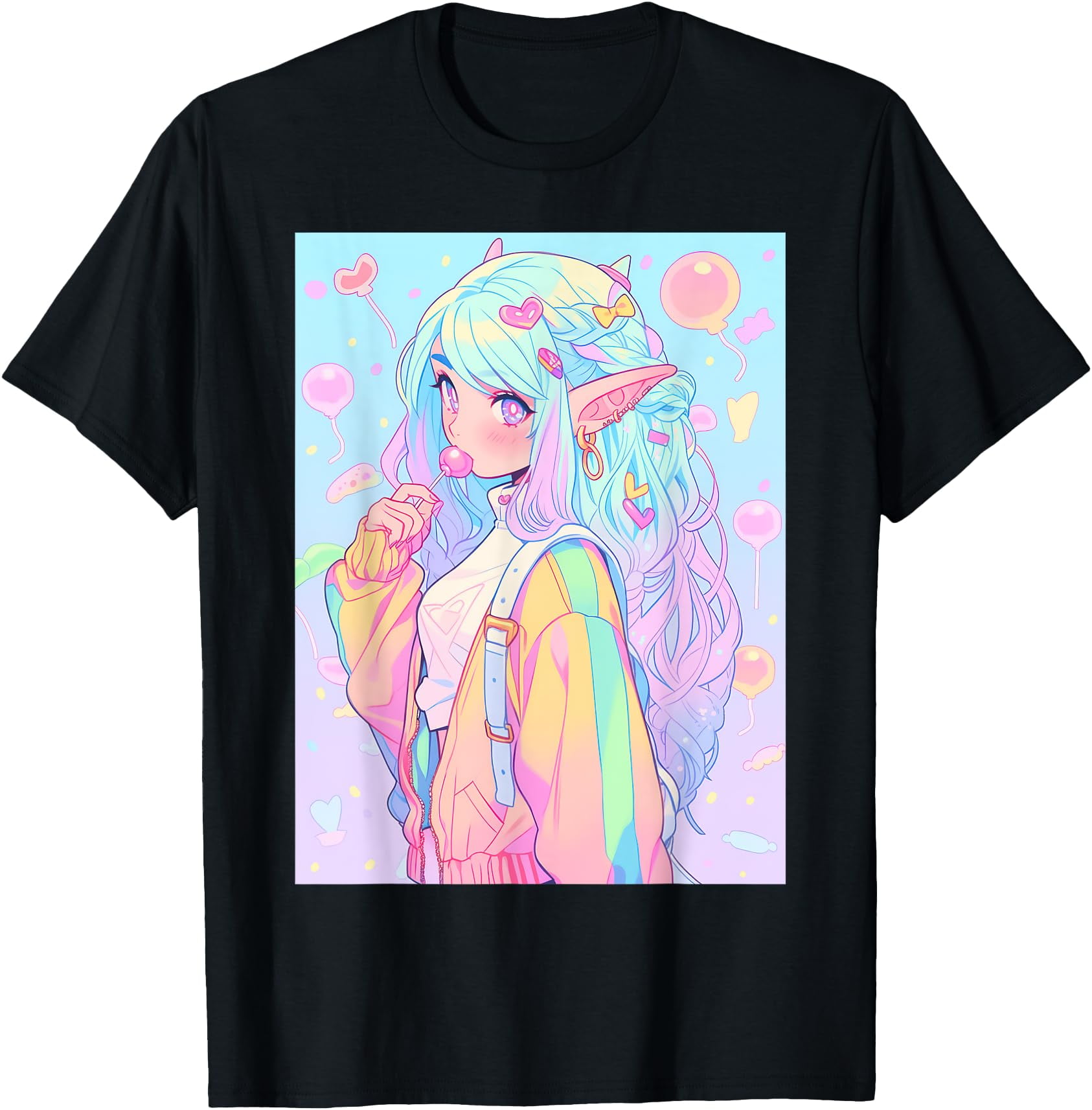 Anime Girl Pastel Kawaii Waifu Elves Softstyle Unisex T-Shirt,Black ...