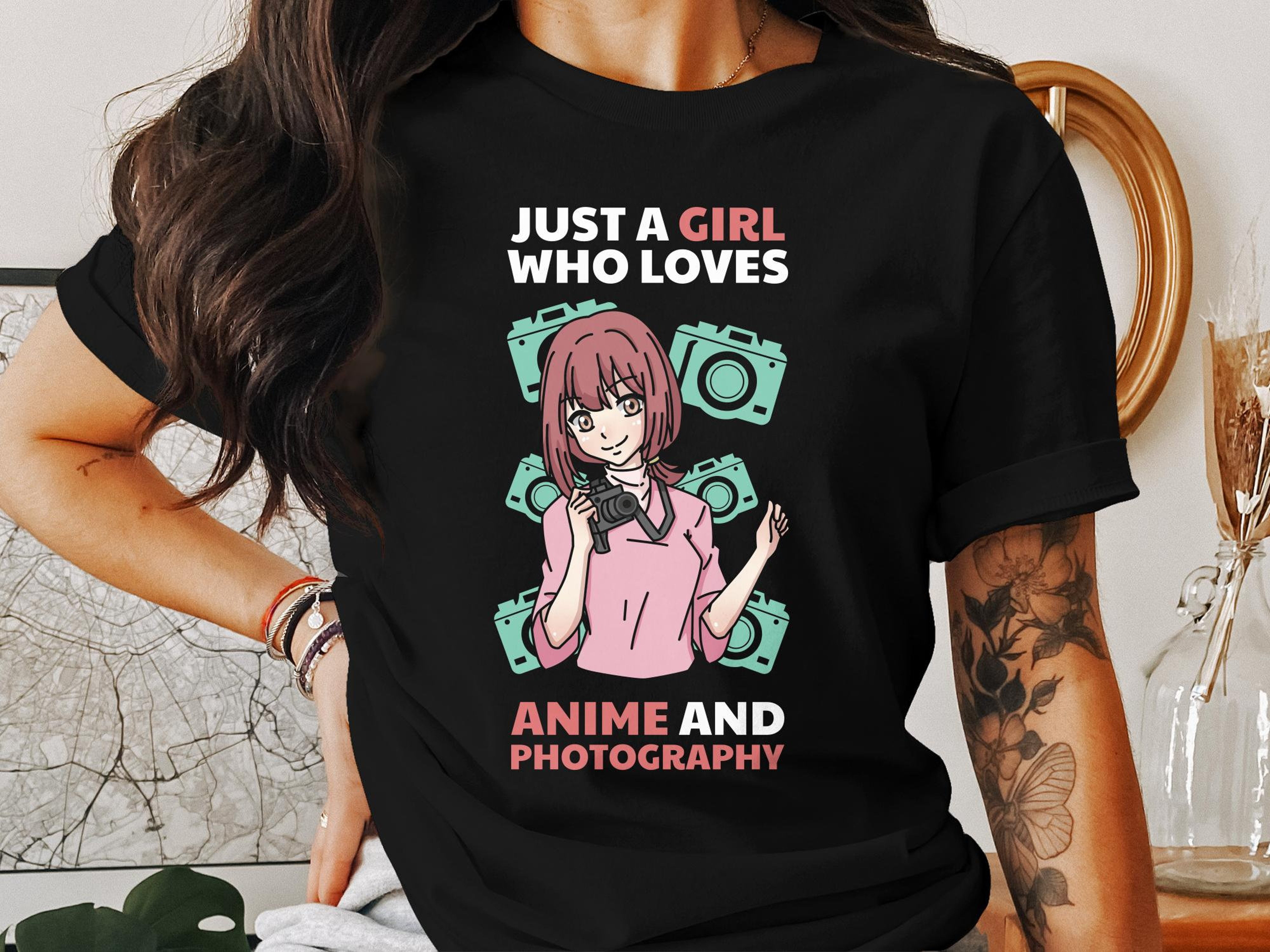 Anime Girl T-Shirt, Cute Manga Photography Lover Tee, Casual Otaku ...