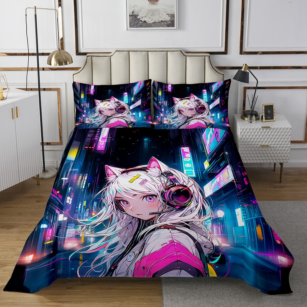 Anime Girl Twin Quilt Set,Japanese Style 3D Anime Bedding Set for Kids ...