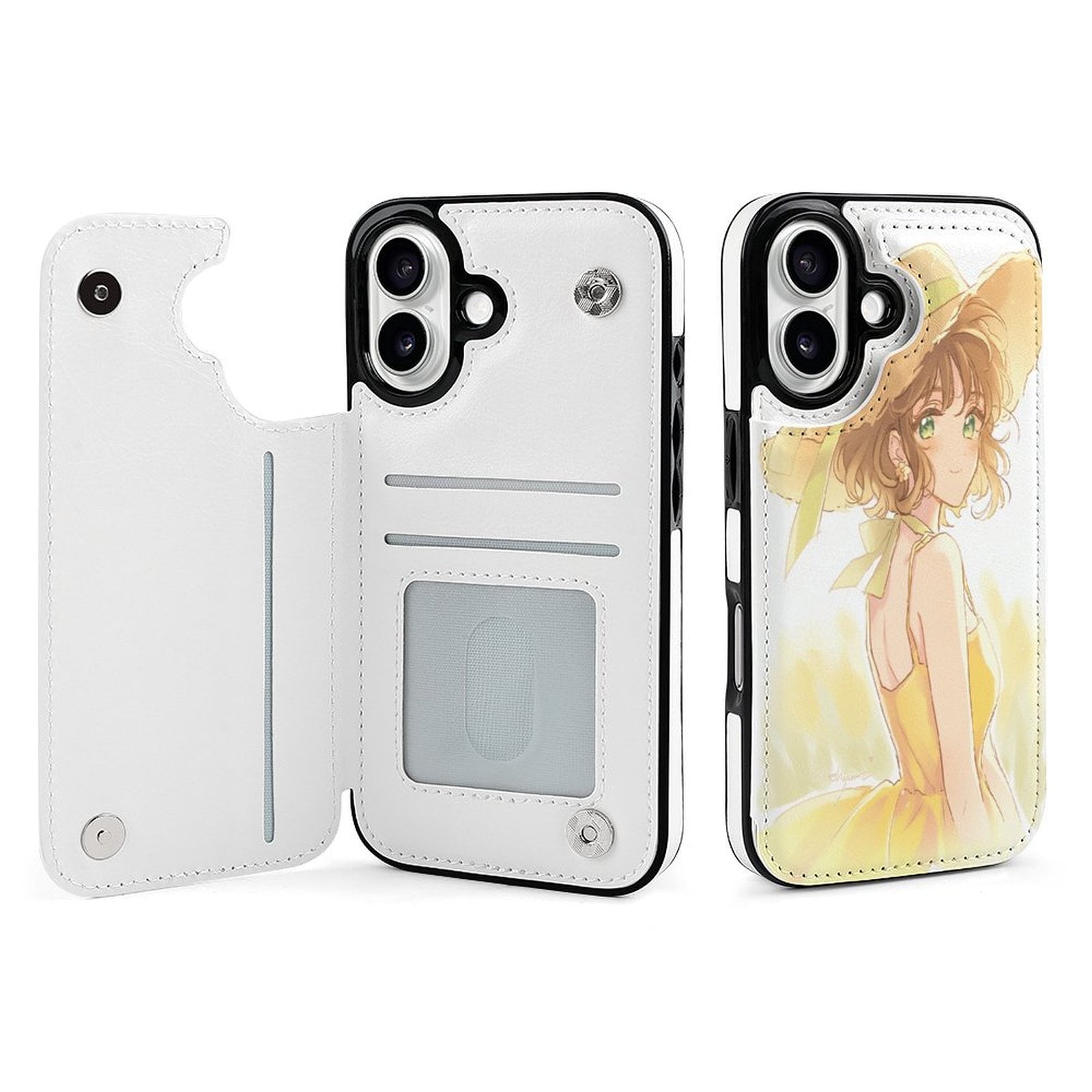 Anime Girl Wearing A Sunflower Hat Leather Wallet Case for iPhone 16 ...