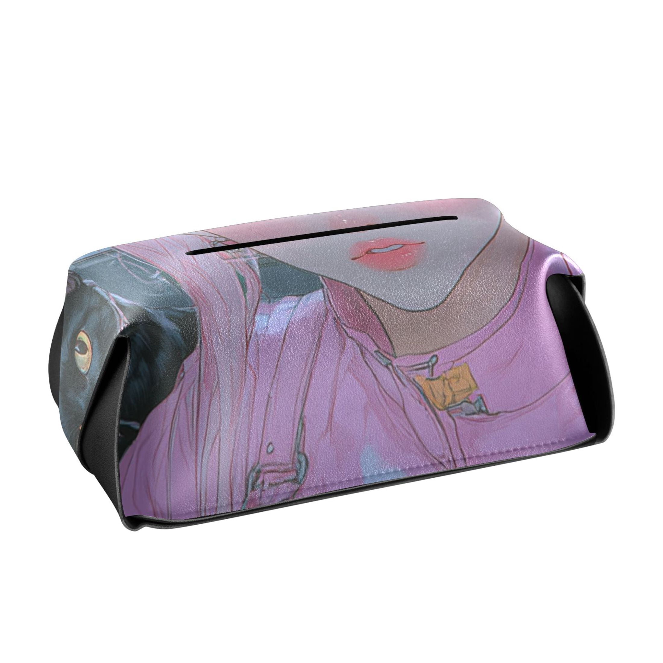 Anime Girl and Cat Tissue Box Cover Leather Square Rectangle Tissue Box ...
