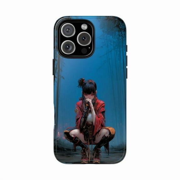 Anime Girl in Red Jacket Standing in Misty Forest Scenic Artwork Phone ...