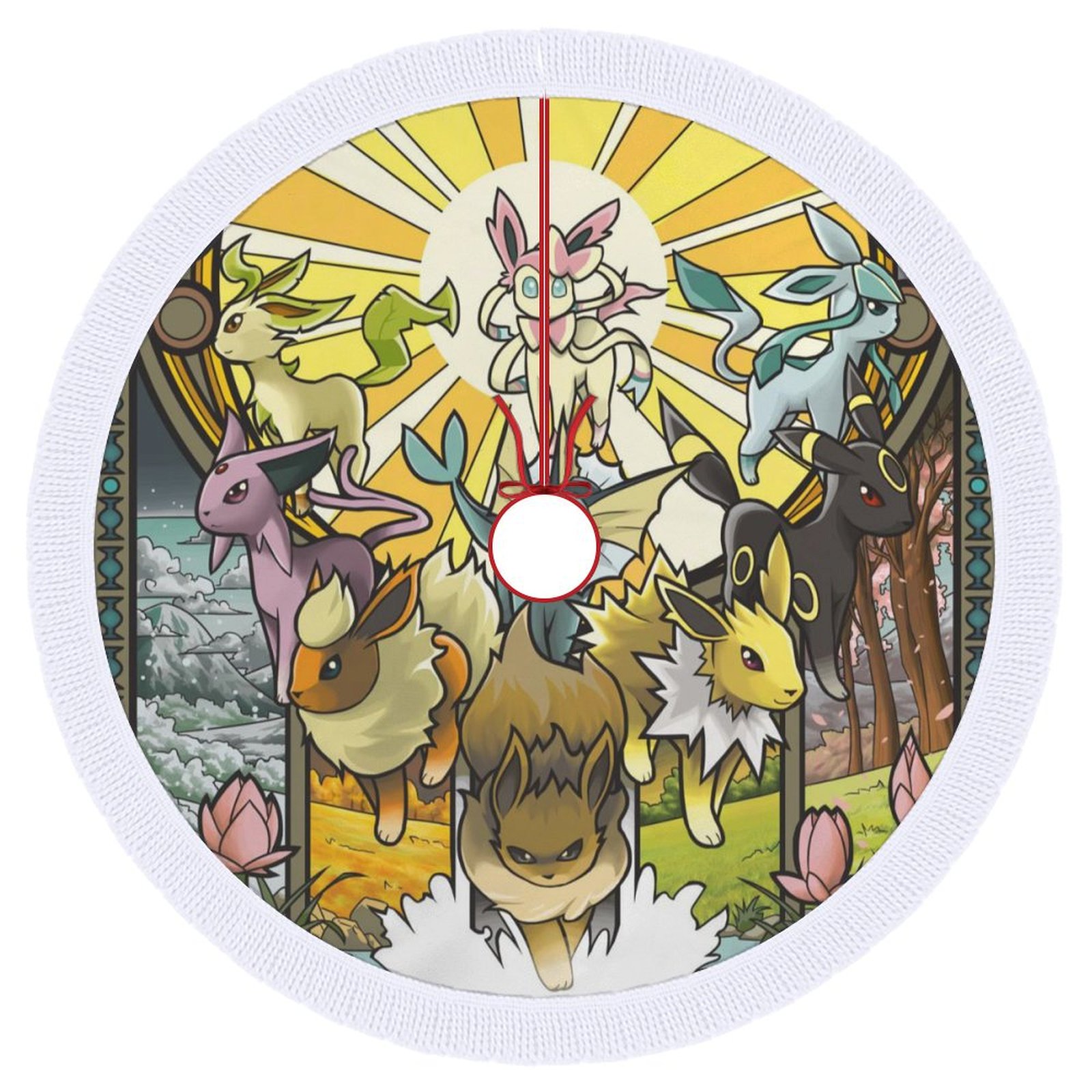 Anime Go Eevee Evolutions Christmas tree skirt Christmas tree mat with ...