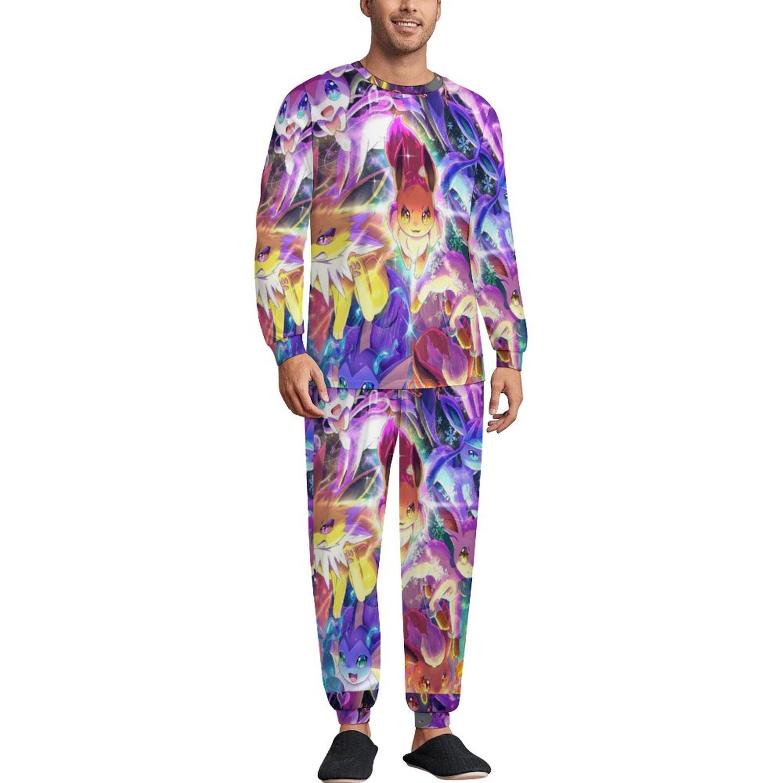 Anime Go Eevee Evolutions Mens Pajamas Set Long Sleeve Sleepwear ...