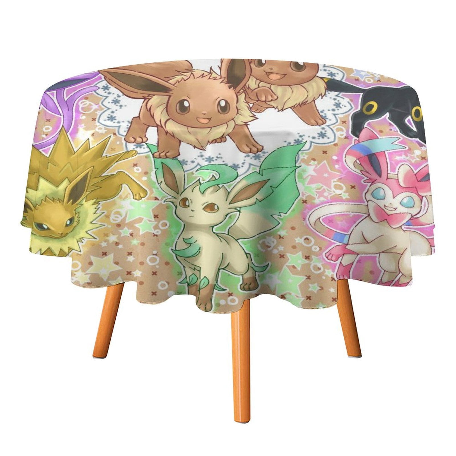 Anime Go Eevee Evolutions Table Cloth Round Tablecloth Polyester Table ...