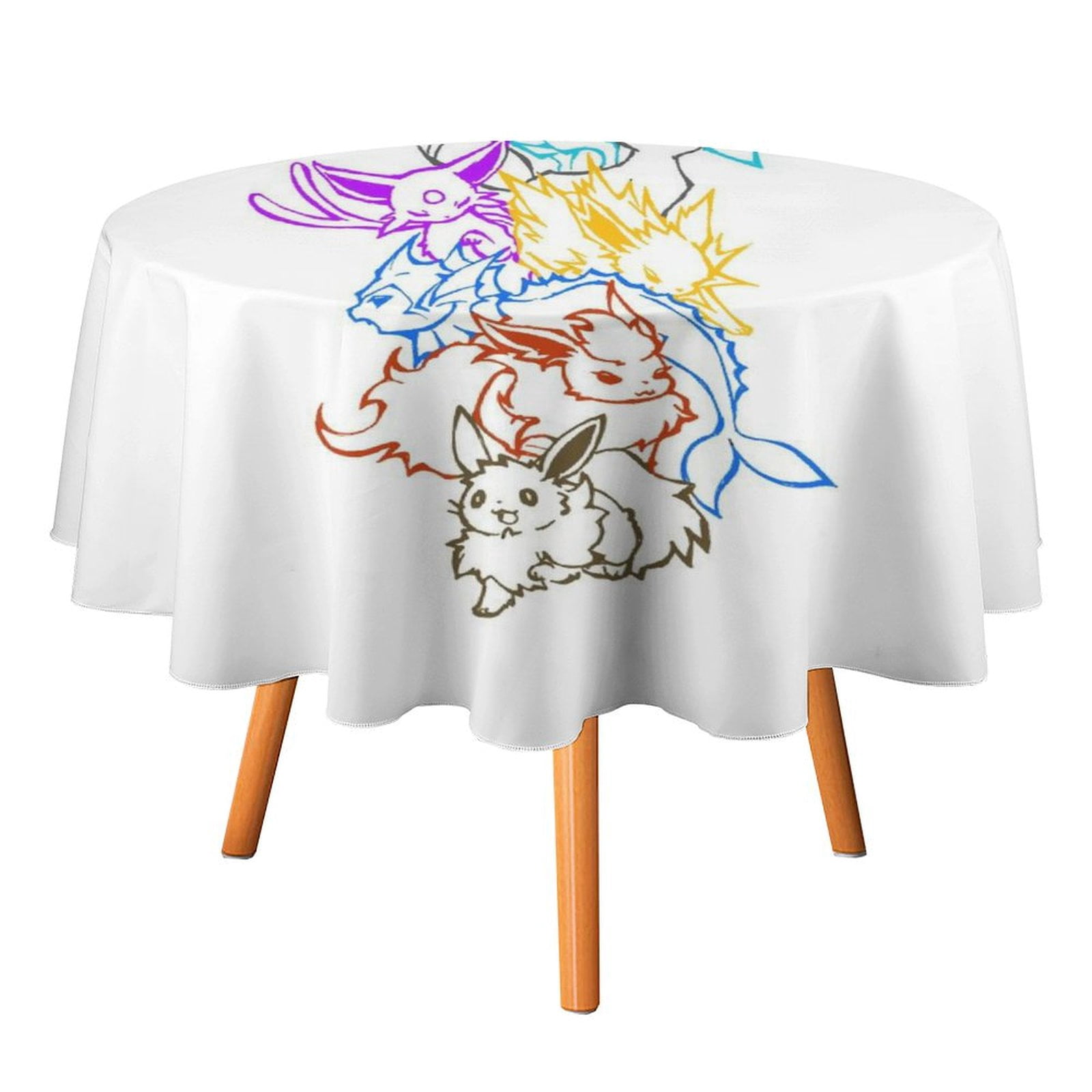 Anime Go Eevee Evolutions Table Cloth Round Tablecloth Polyester Table ...